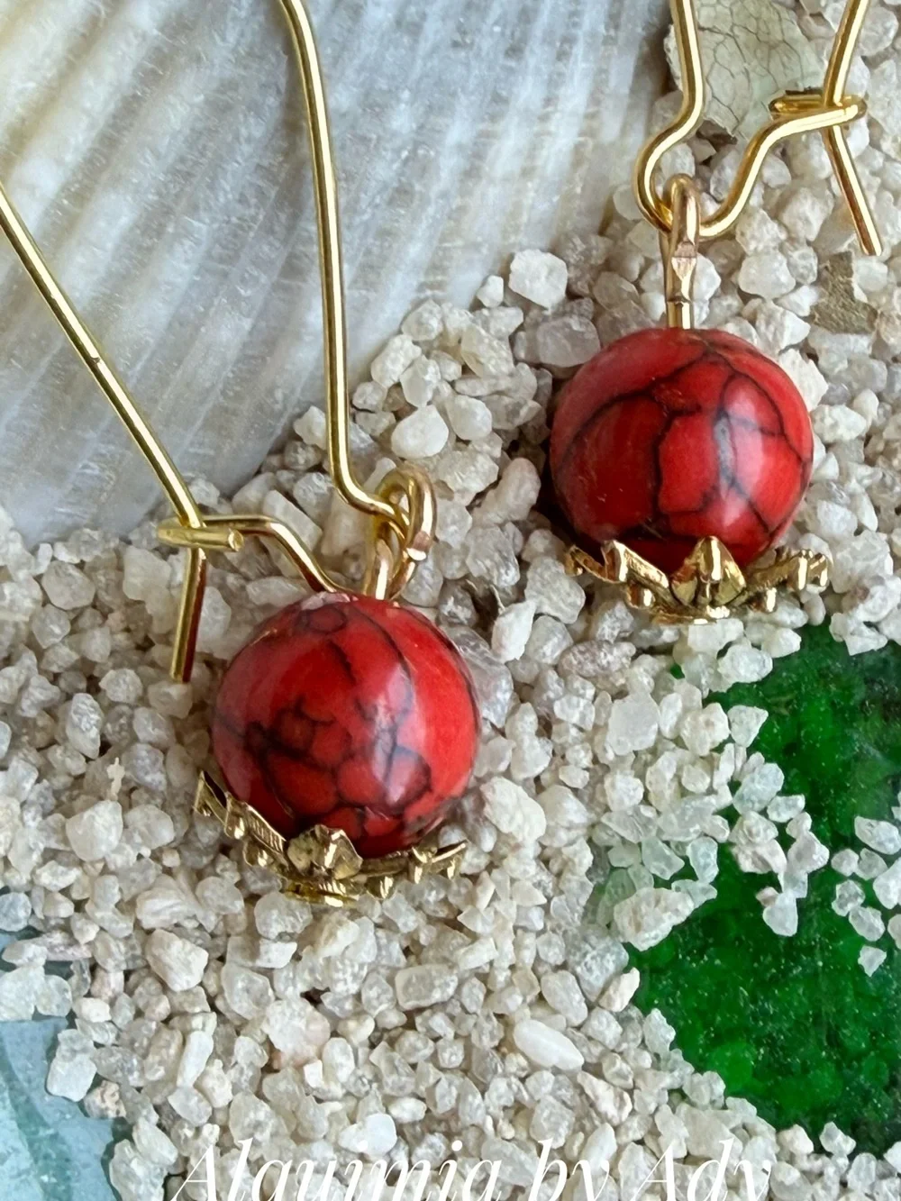 Alquimia | Jewelry | Turquoise Gold Drop Earrings With Red Marbled ...